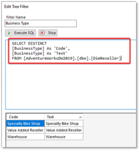 Tree Filters in Excel to View SQL Data