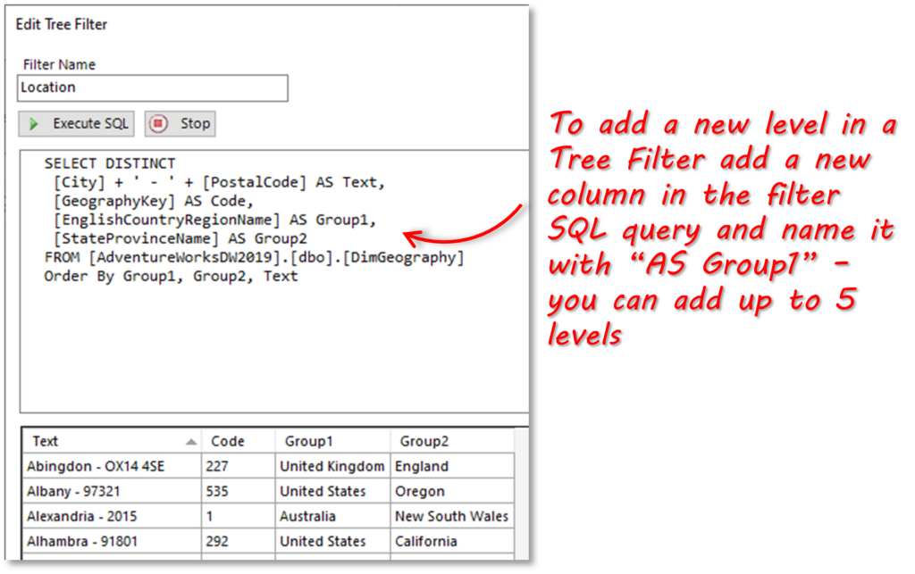 Tree Filters In Excel To View Sql Data
